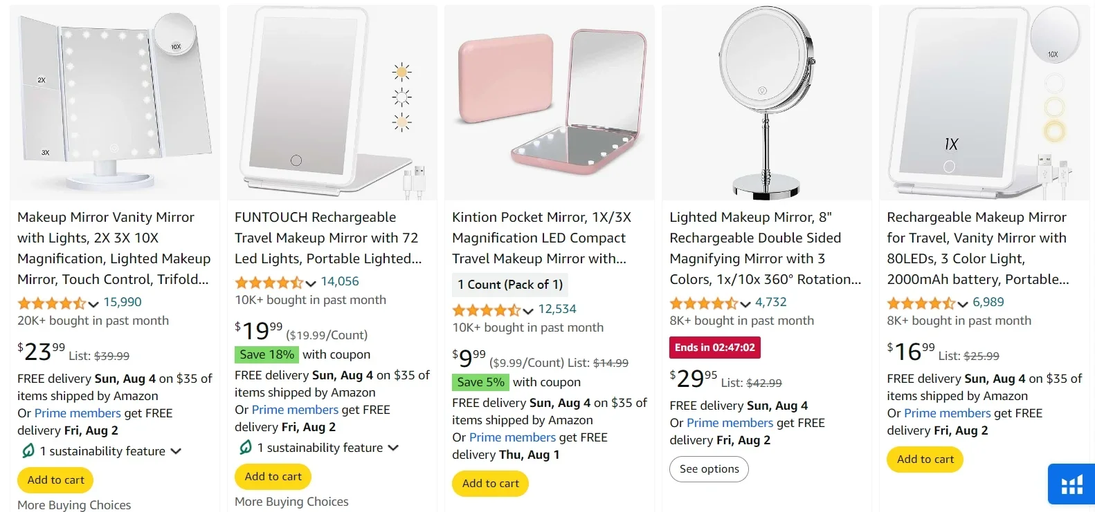 Review analysis of Amazon’s hottest selling makeup mirrors in the US
